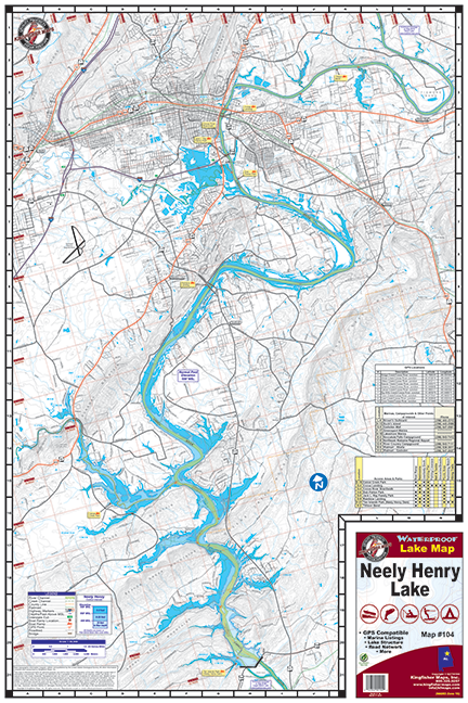 H Neely Henry Lake Alabama Fishing Map #104 – Keith Map Service, Inc.